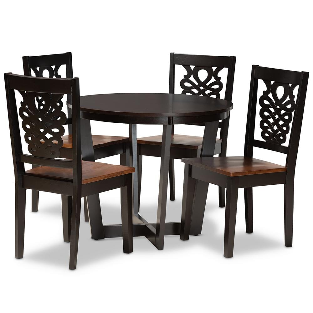 Baxton Studio Salida 5-Piece Dark Brown and Walnut Brown Dining Set ...