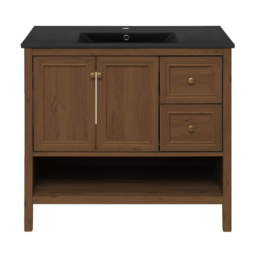 Reviews for Swiss Madison Chateau 36" Freestanding Bathroom Vanity in Brown Oak with Black Sink ...