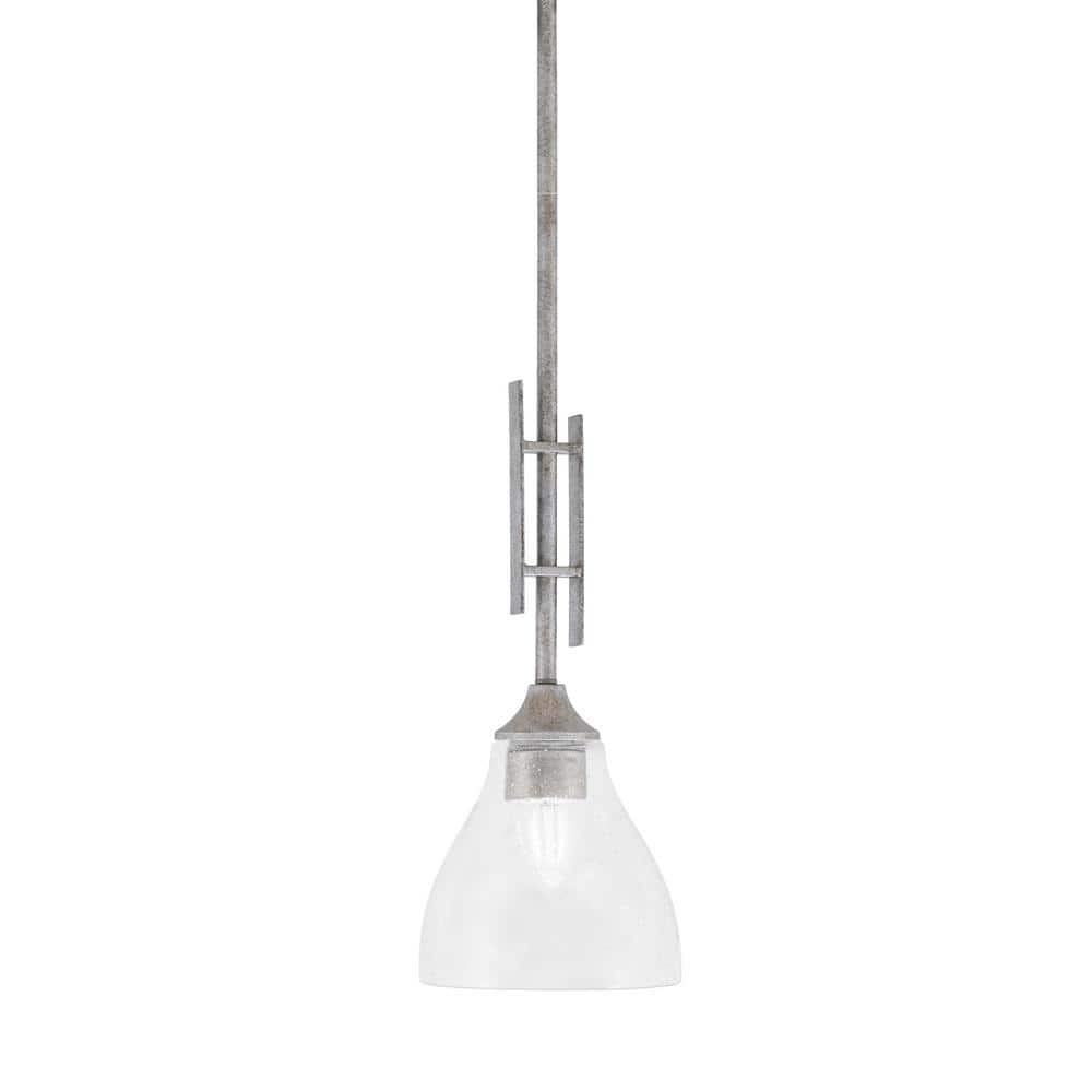 Ontario 60-Watt, 1-Light Aged Silver Stem Hung Mini Pendant Light with ...