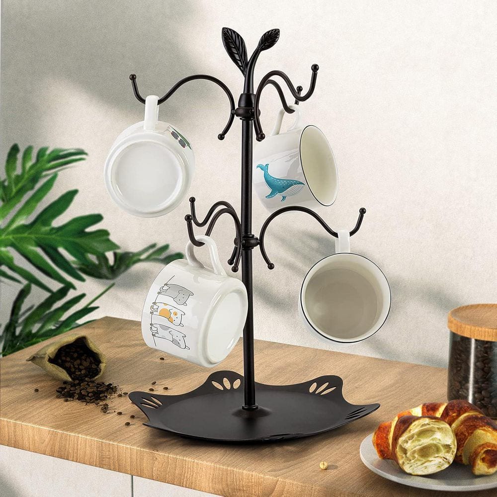 Aoibox Brand Metal Mug Tree with 6 Hooks-Countertop Organizer for Large ...