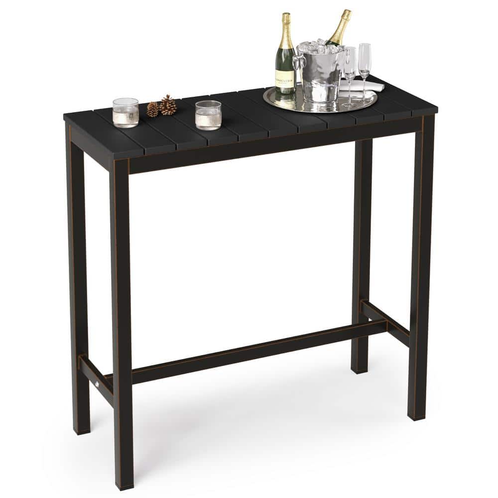 LUE BONA Humphrey 39 in. Black Plastic HDPS Outdoor Bar Table Patio ...