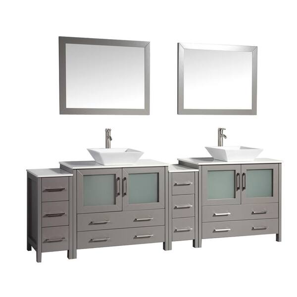 Vanity Art Ravenna 96 in. W Bathroom Vanity in Grey with Double Basin ...