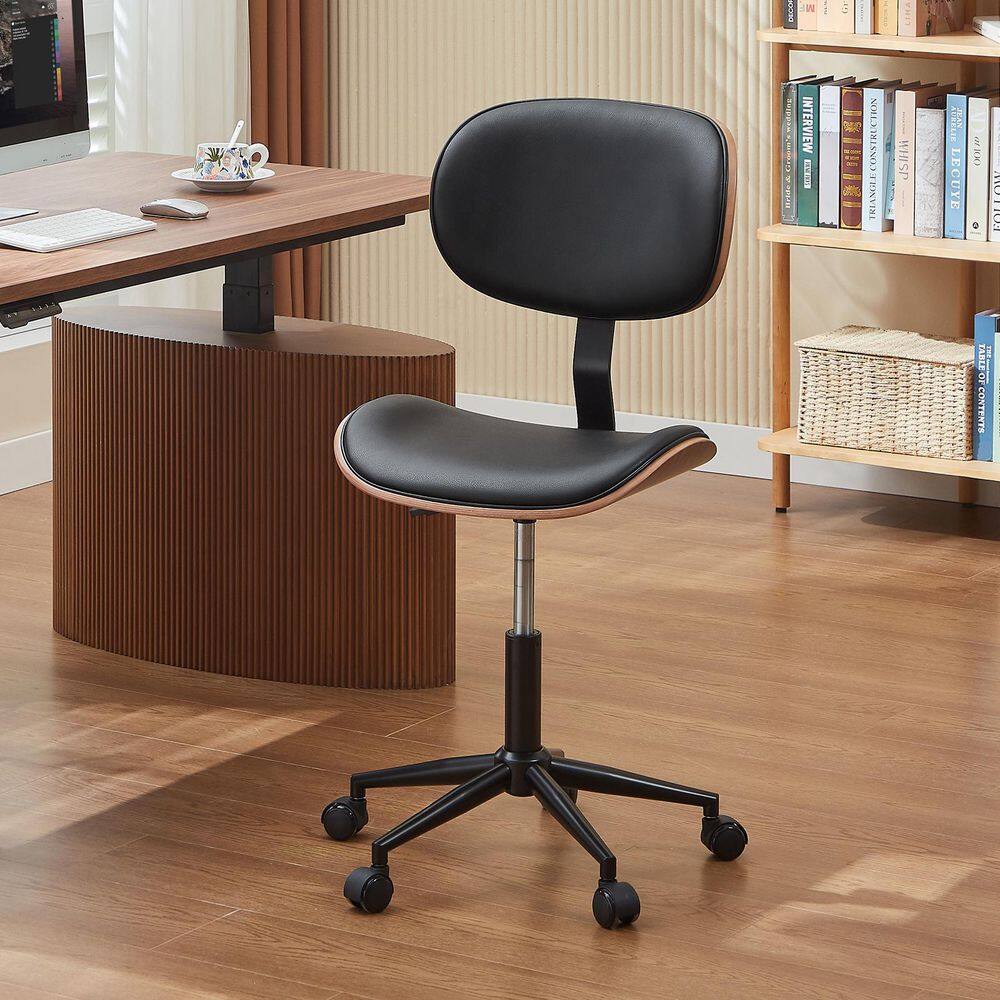 Bestier Faux Leather Black Armless Office Chair with Swivel Curved Seat，Adjustable Height Task ...