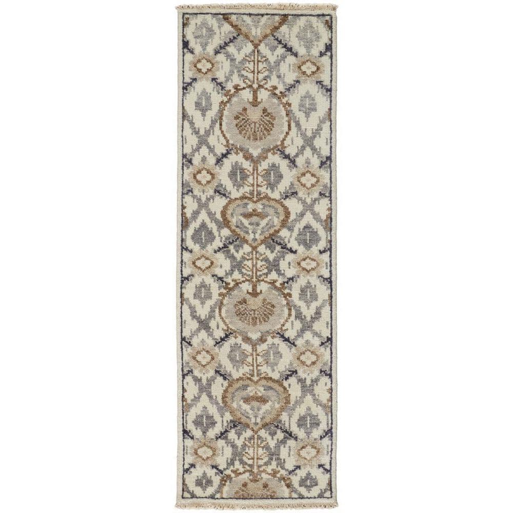 HomeRoots 2 ft. x 8 ft. Gray, Ivory Floral Runner Rug 2000513107 - The ...