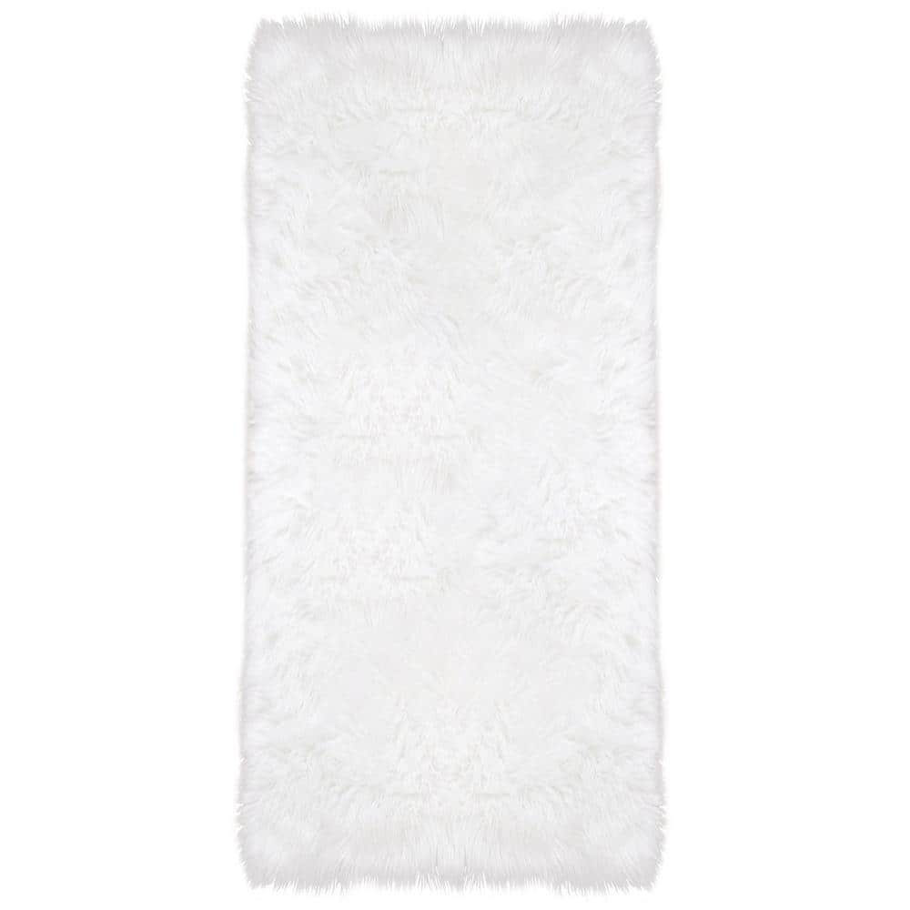 iliebe Faux Sheepskin Fur Furry White 2 ft. x 8 ft. Shaggy Fluffy Area ...