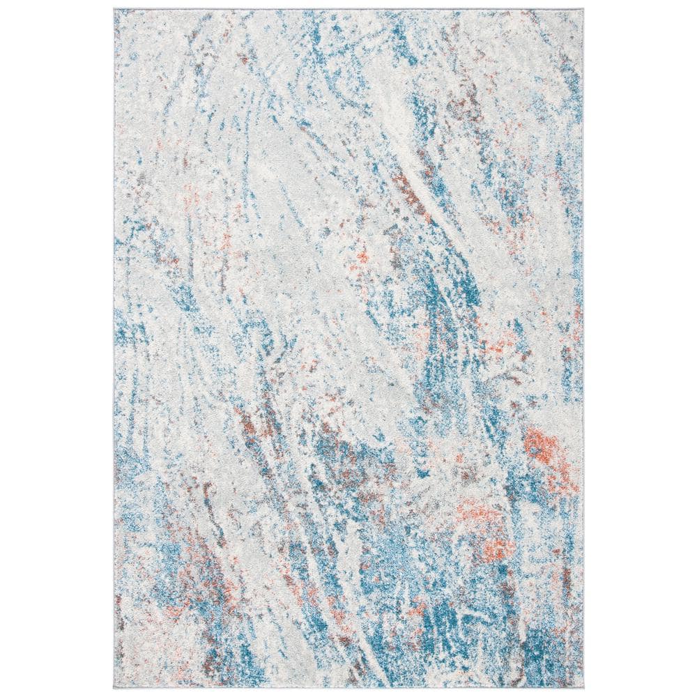 SAFAVIEH Tulum Ivory/Blue 5 ft. x 8 ft. Abstract Rustic Distressed Area ...