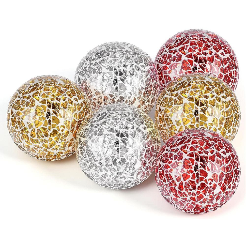 6-Piece 2.4 in. Mosaic Glass Orbs Centerpiece Balls for Home Table Vase ...