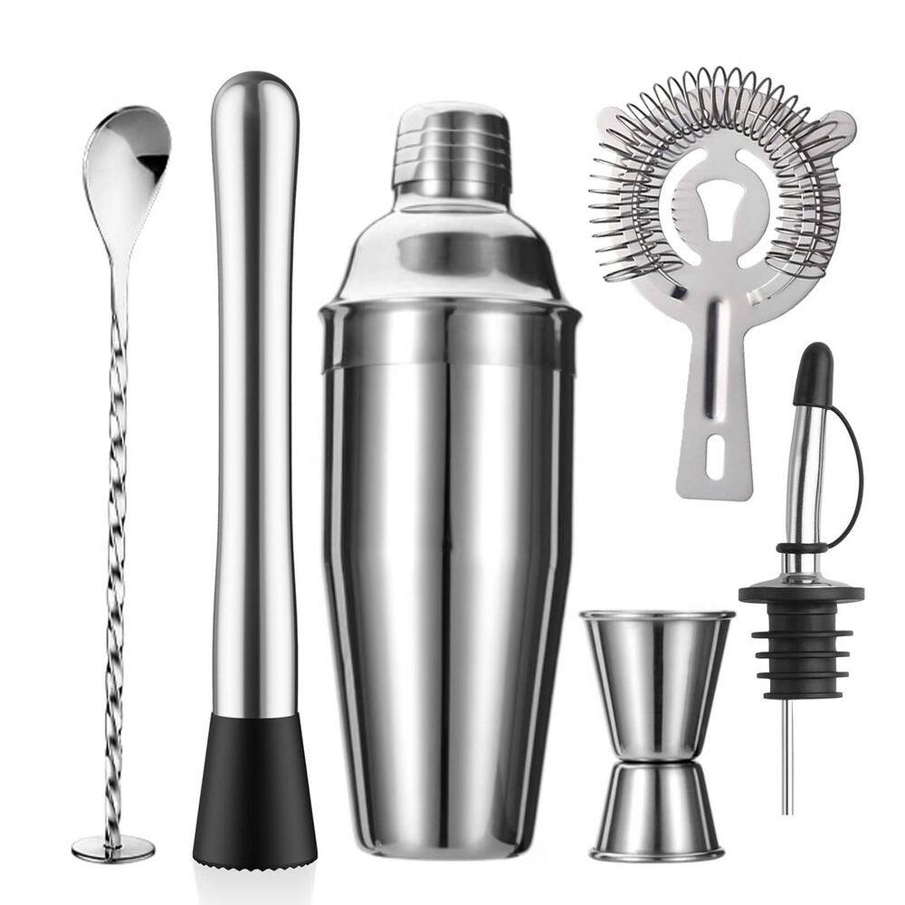 Wudkey 6-Piece Stainless Steel Cocktail Shaker Set, 24 oz. Bar Tools ...