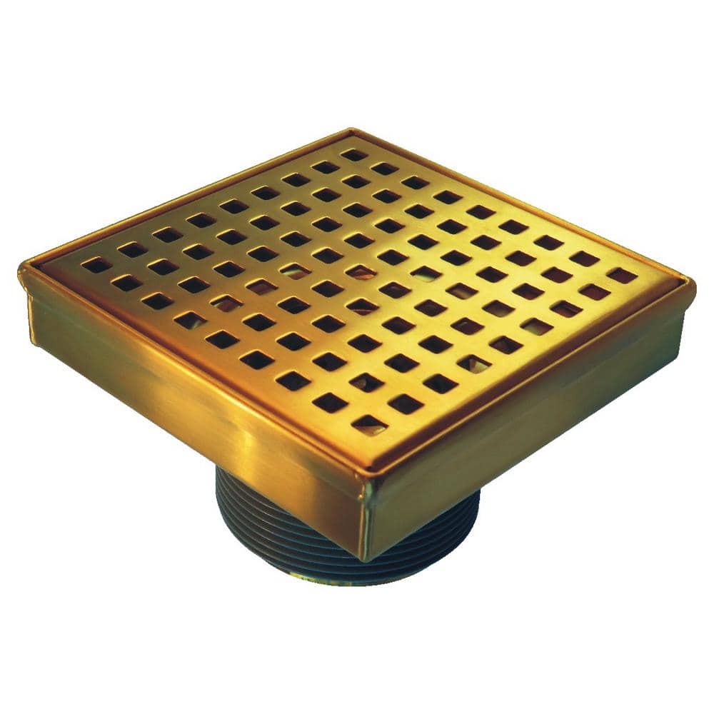 RELN 6 in. x 6 in. Brushed Gold Square Shower Drain with Square Pattern ...