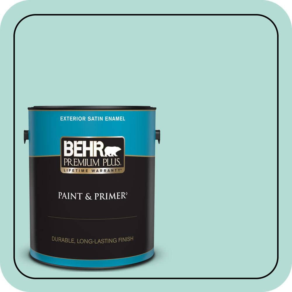 BEHR PREMIUM PLUS 1 gal. #490C-3 Balmy Seas Satin Enamel Exterior Paint ...
