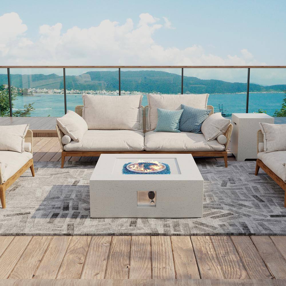 Reviews for UPHA 28 in. Sq. Terrazzo Propane Gas Off-white Fire Pit ...