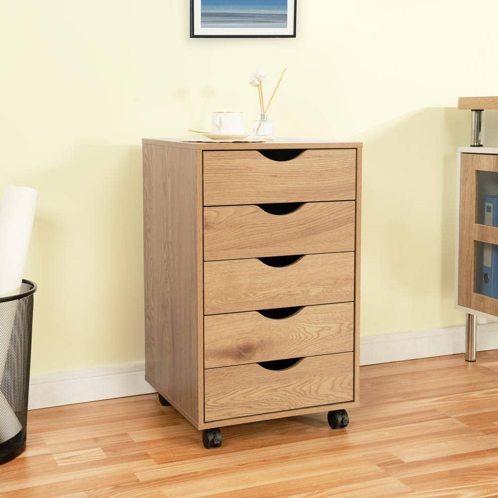 HOMESTOCK 5-Drawer Natural 26 in. H x 16 in. W x 16 in. D Wood Lateral ...