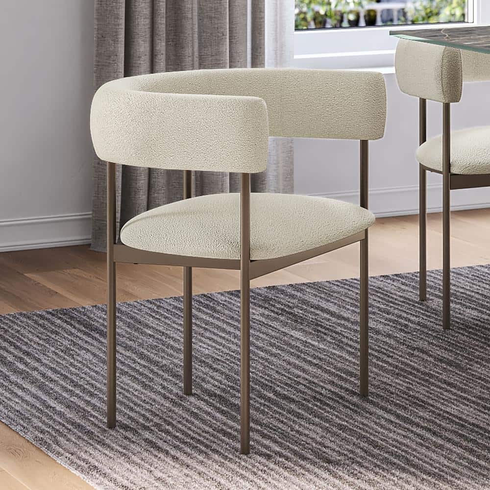 Amisco Julius Cream Boucle Polyester / Bronze Metal Upholstered Dining ...