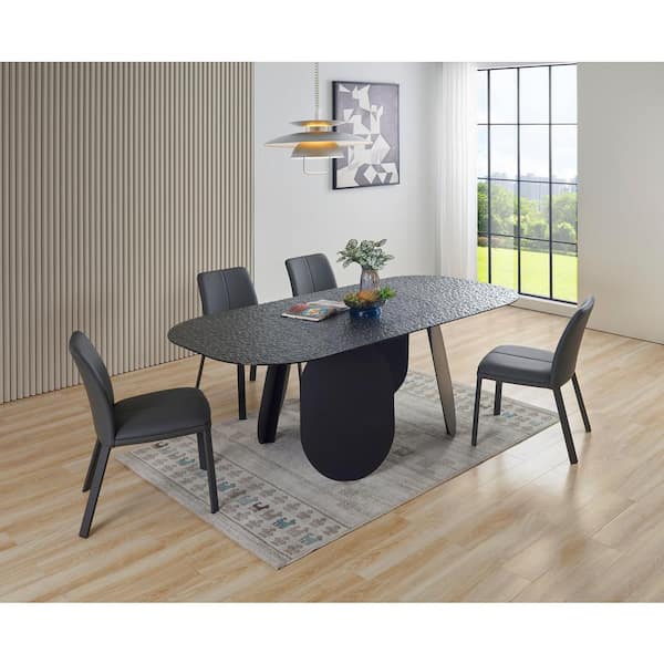 MR MODREST Maxine Modern Hammered Black Glass 78.7 in. 4 Legs Dining ...