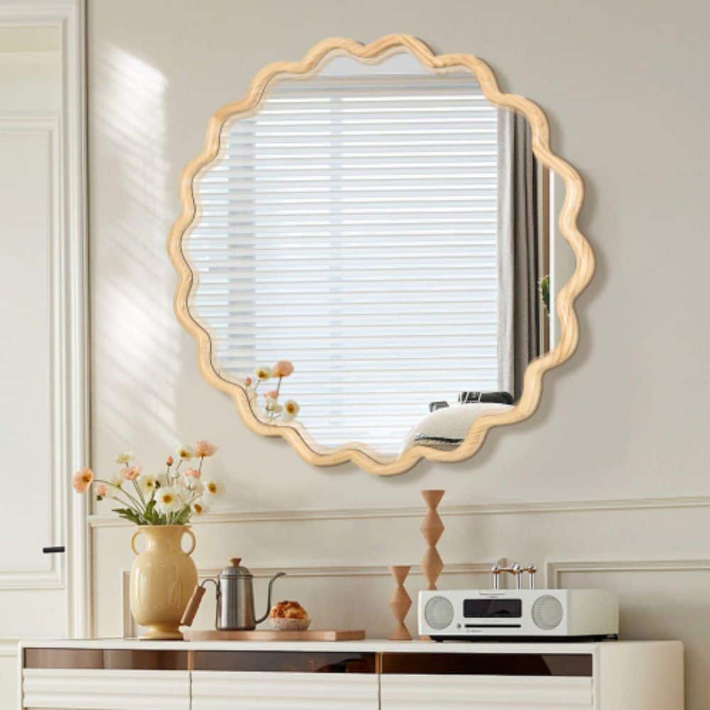 ORGANNICE 42 in. W x 42 in. H Solid Wood Modern Wall Mount Mirror Round ...