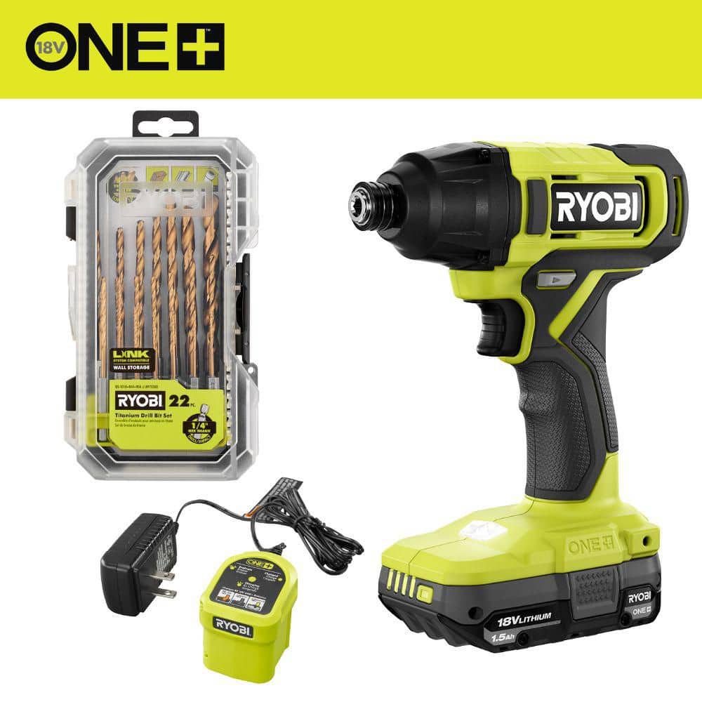 RYOBI ONE+ 18V Cordless 1/4 in. Impact Driver Kit with 1.5 Ah Battery ...