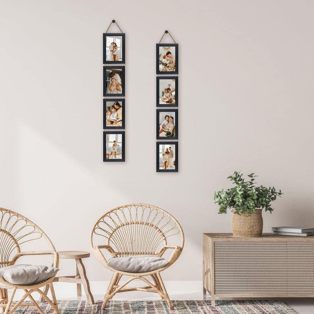 Black 4 x 6 Hanging Picture Frames Set of 2, 4 Openings Collage Photo ...