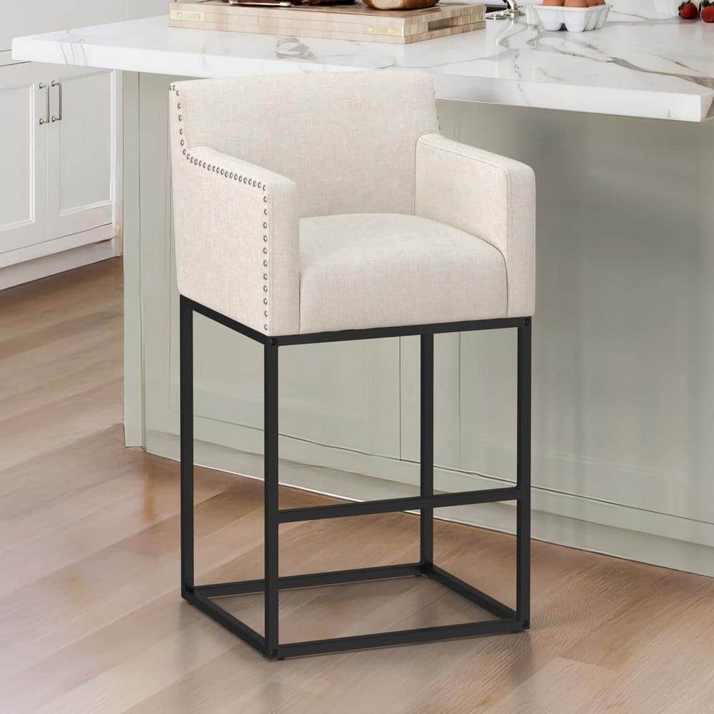 LUE BONA Luna 30 in. Linen Fabric Upholstered Counter Height Bar Stool ...