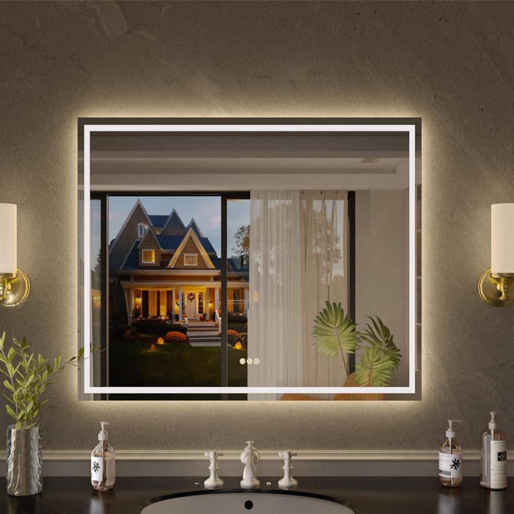 Sylanor Flicker 42 in. W x 36 in. H Rectangular Frameless Anti-Fog LED Dimmable Wall Bathroom ...