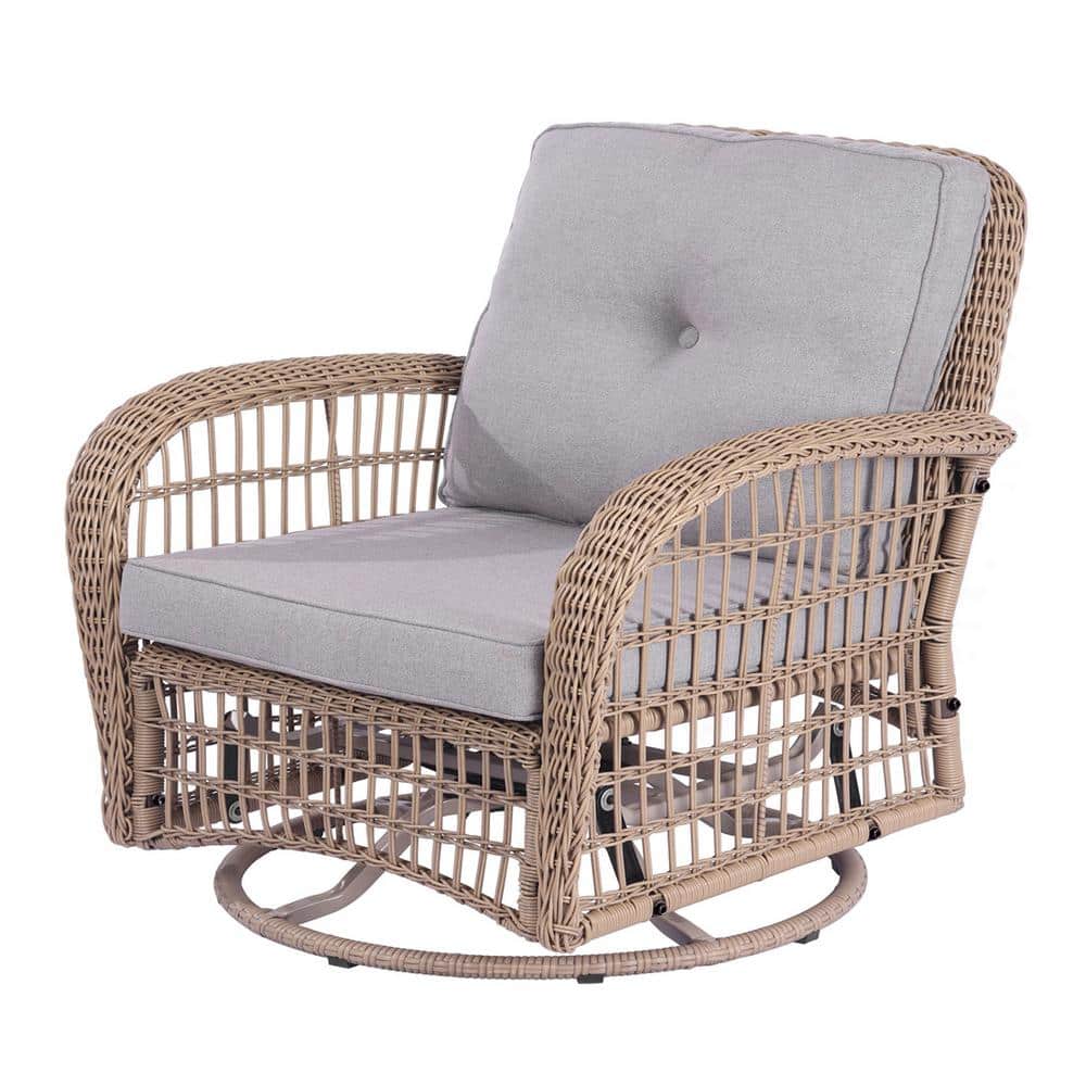 ITOPFOX Naturalb PE Wicker Swivel Patio Rattan Outdoor Rocking Chair ...