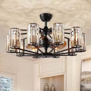 WDETR 36 in. Indoor 10-Light Black Crystal Ceiling Fan with Light and ...
