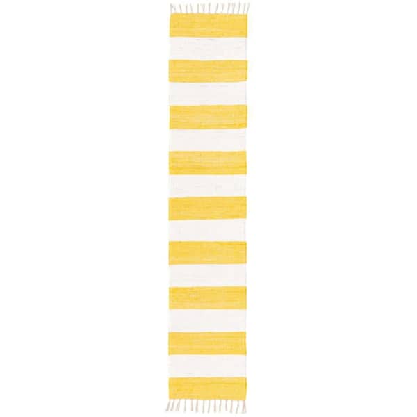Unique Loom Chindi Rag Striped Yellow and Ivory 2 ft. 7 in. x 10 ft ...