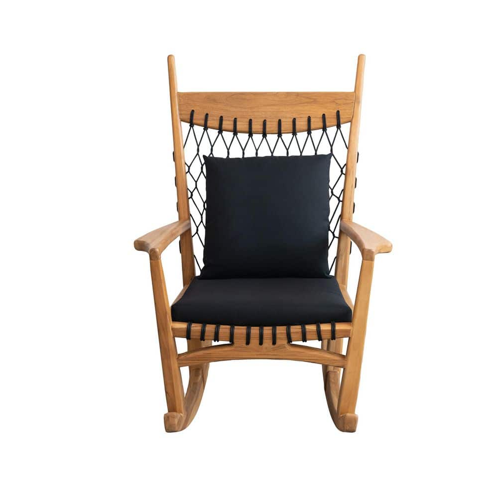Storied Home Natural and Black Woven Rope Rocking Chair with Cushions ...