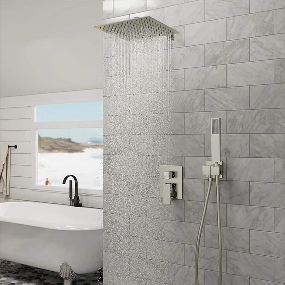 Double Handle 1-Spray Square Shower Faucet Set 1.8 GPM with High ...