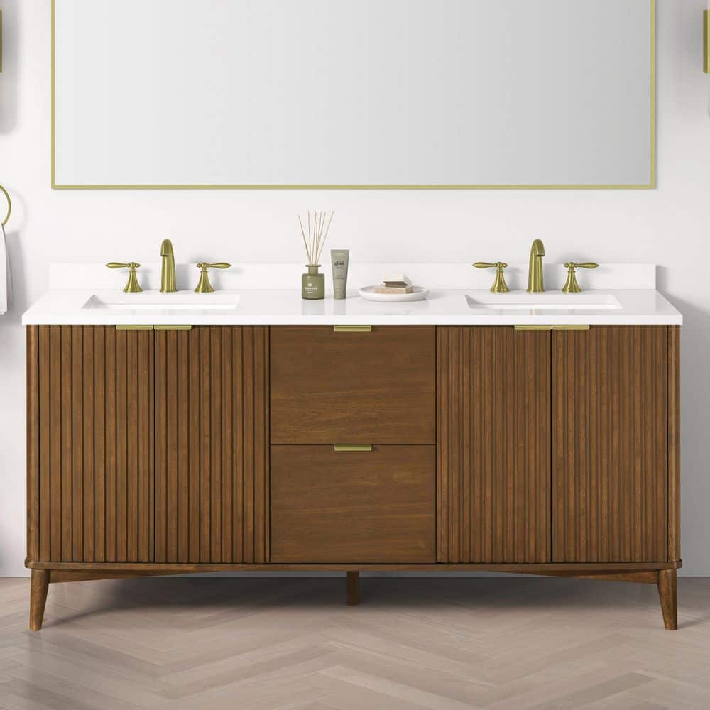 OVE Decors Gabi 72 in., Double Sink Warm Walnut Bath Vanity with White ...