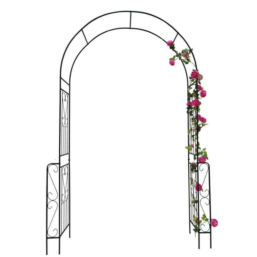 Zeus & Ruta 94 .5 in. x 55 in. White Metal Archd Garden Trellis with ...