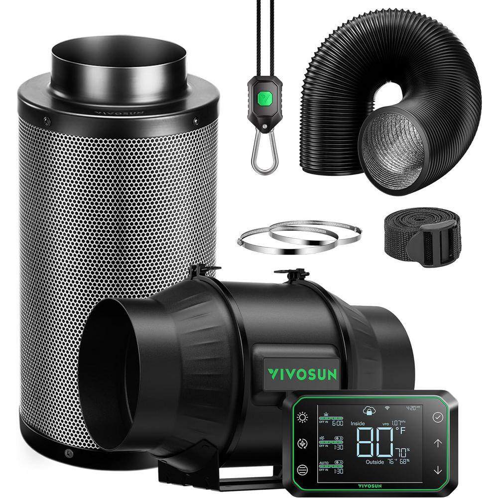VIVOSUN AeroZesh T4 4 in. Inline Duct Fan with GrowHub E42A Controller ...