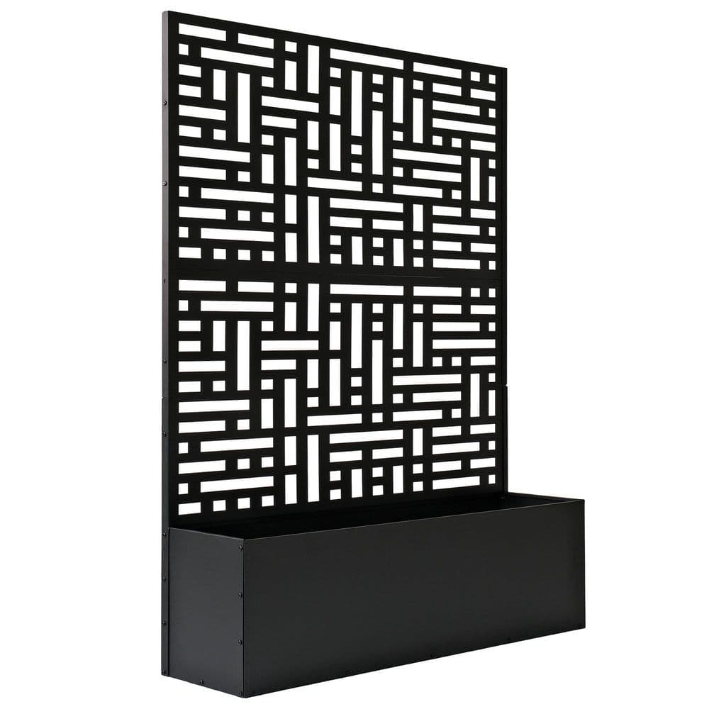 Oakland Living 6 ft. x 4 ft. Black Freestanding Metal Privacy Screen ...