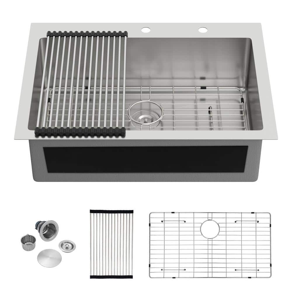 Logmey 30 in. Drop-in Single Bowl 16 Gauge Stainless Steel Kitchen Sink ...