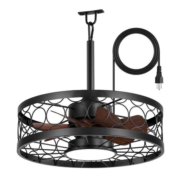 HINNIXY 20 in. Smart Indoor/Outdoor Brown 3-Color LED 6-Speed Waterproof Caged Ceiling Fan with ...