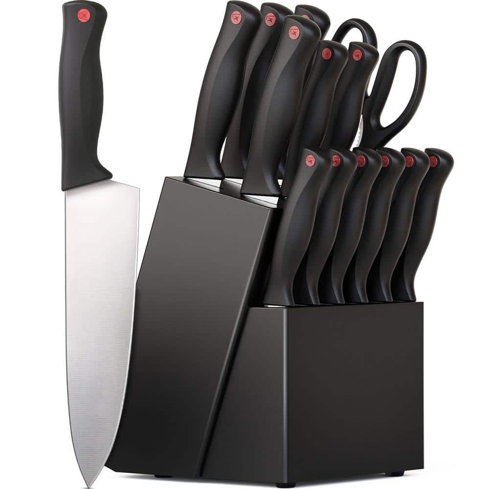 Numhew 15-Piece Stainless Steel Knife Set with Knife Block and Built-in ...