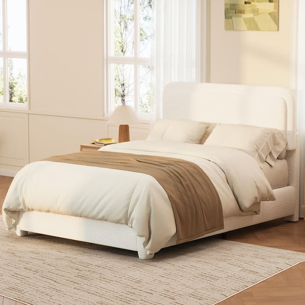 Noble House Nixon Modern White Boucle Upholstered Wood Frame Queen Size ...