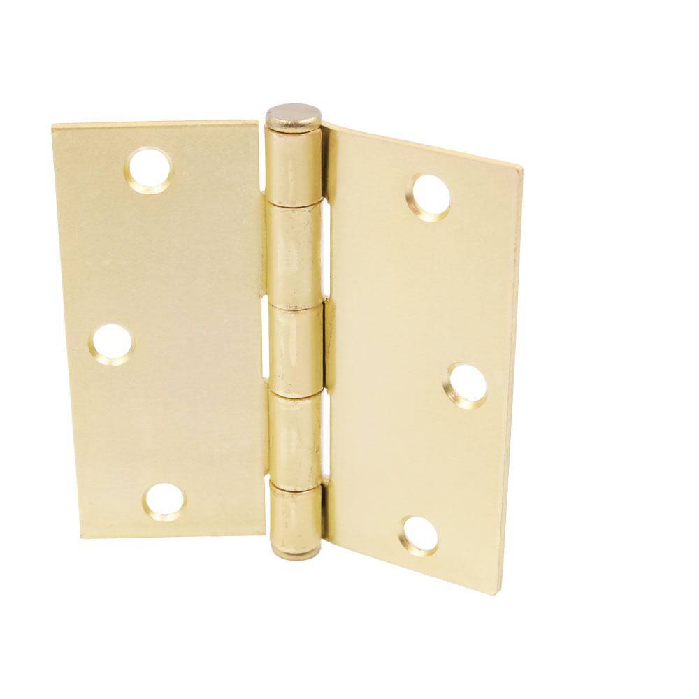 Everbilt 3-1/2 in. Square Radius Satin Brass Squeak-Free Door Hinge ...