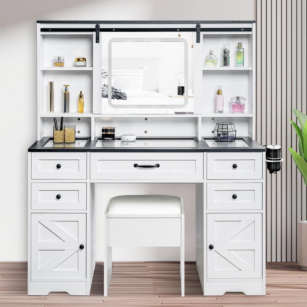 HOMESTOCK 4-Drawers White Makeup Vanity Sets Dressing Table Sets with ...