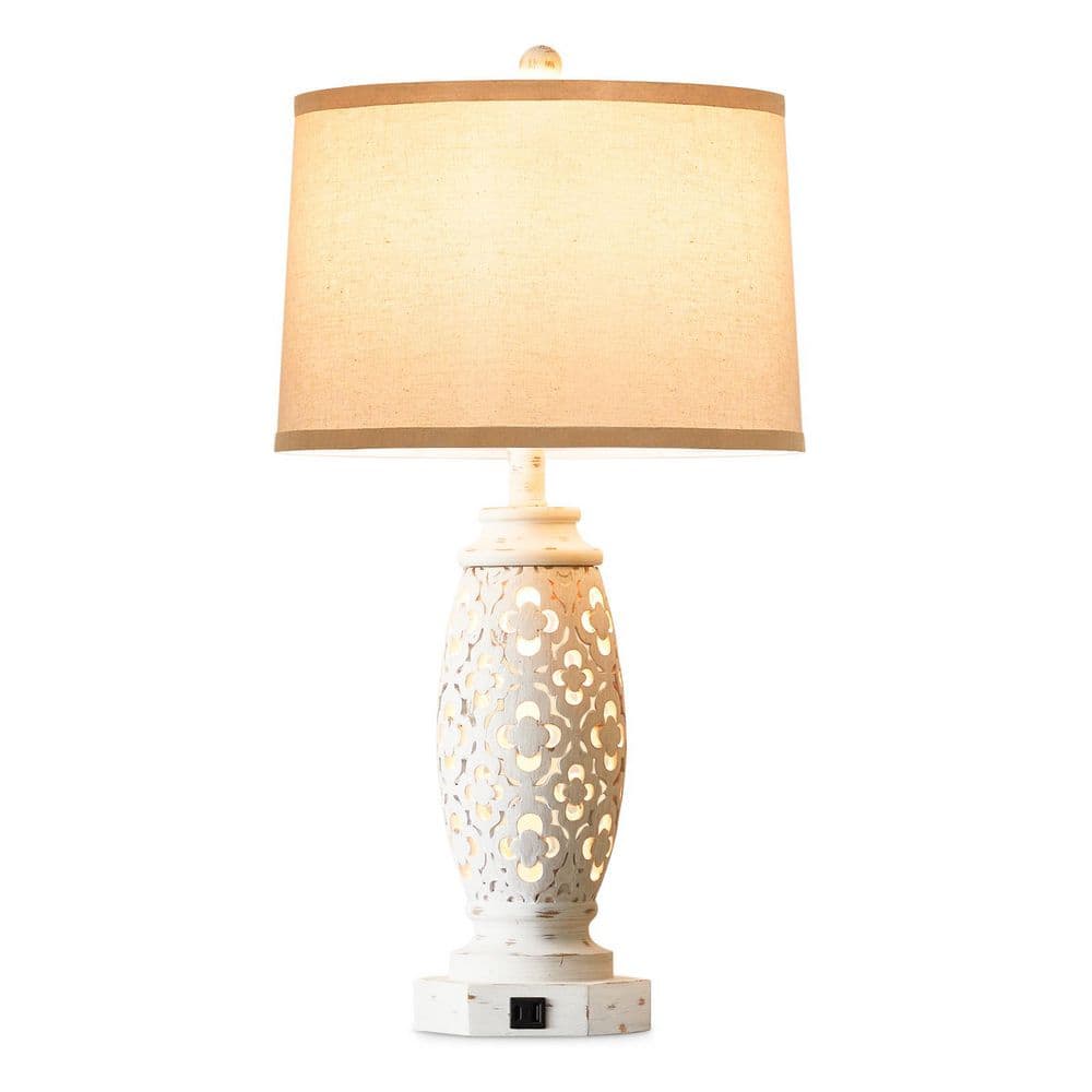 NatySwan 28 in. White Resin Cutout Table Lamp, LED-Included, Beige ...