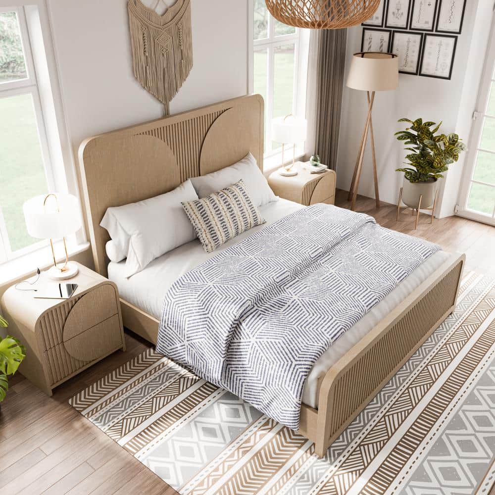 Furniture of America Fair Stone 3-Piece Natural Boho Wood King Bedroom Set with 2 Nightstands ...