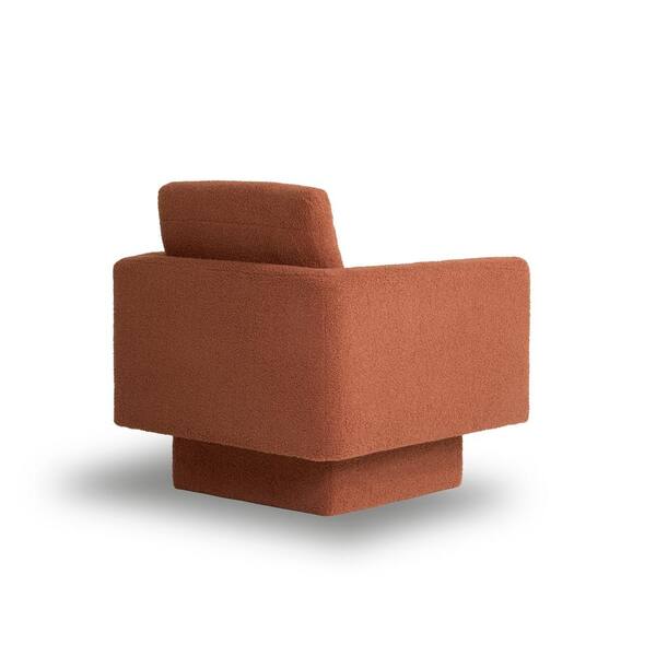 Brick Red 360 Swivel Arm Chair Teddy Sherpa Round Accent Chair Thick Padded Single Lounge Sofa Velvet Barrel Chair