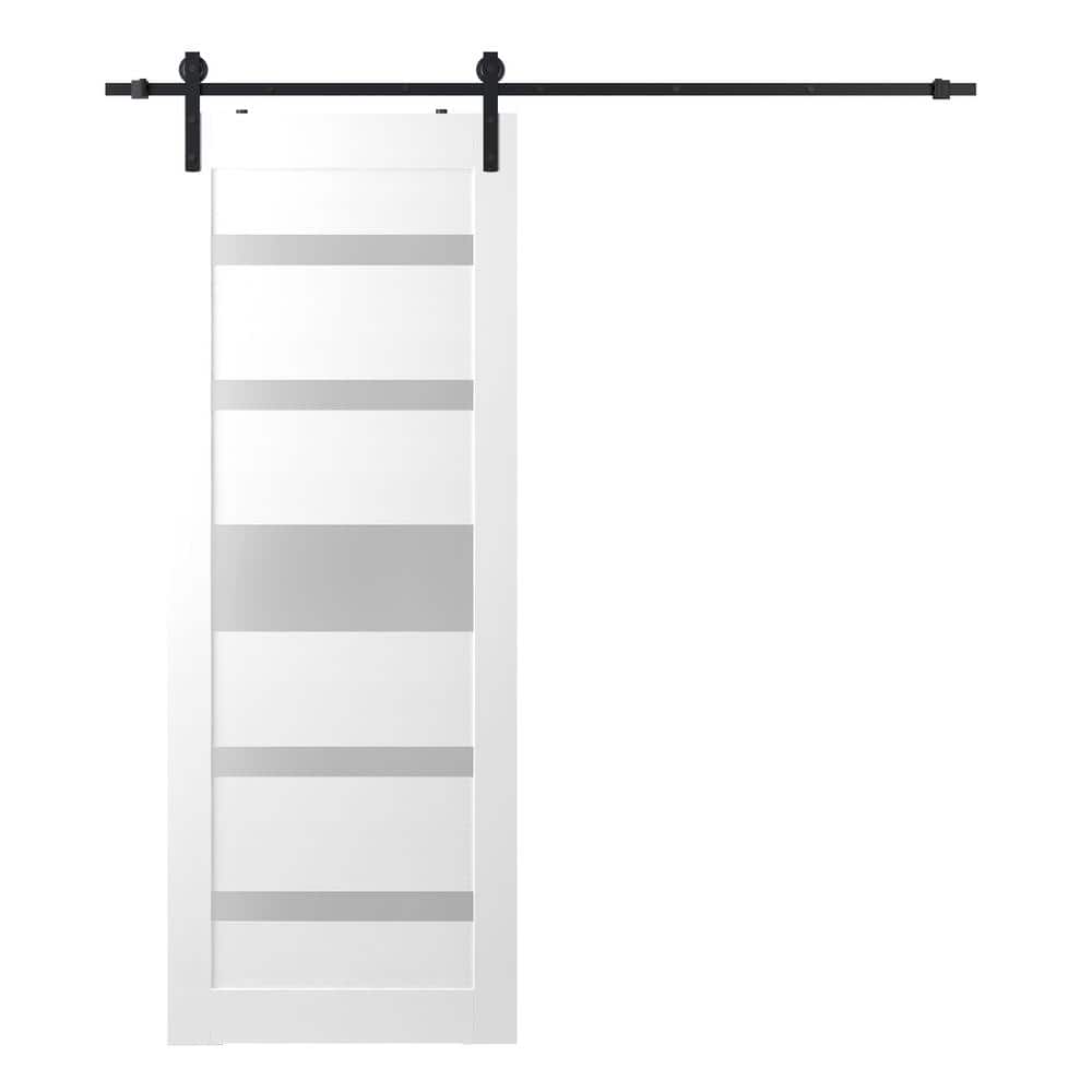 Belldinni Gina 32 in. x 96 in. 7-Lite Frosted Glass Bianco Noble Wood ...