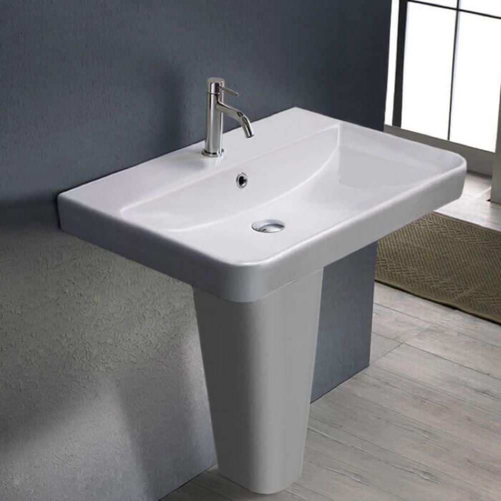 Nameeks Noura Ceramic Rectangular WallMounted or Vessel Pedestal Sink ...
