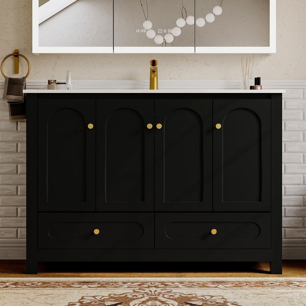 Bezeit 48 in. Single Sink Black Bath Vanity with White Ceramic Top Requires Assembly BV4803-BK ...