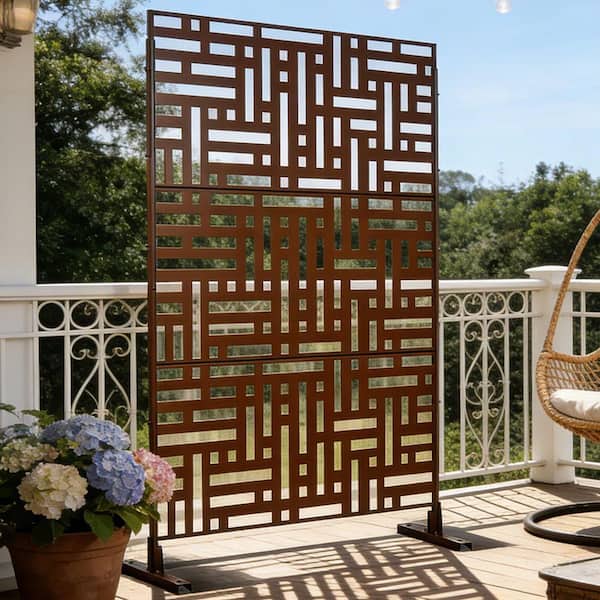 Coporesell 76 in. x 48 in. Freestanding Decorative Privacy Screen Brown ...