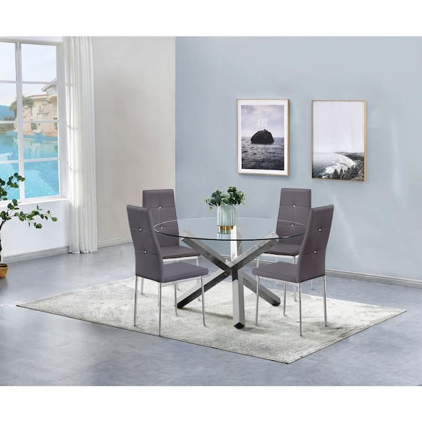 Best Master Furniture Dree 5-Piece Gray Modern Round Dining Set ...