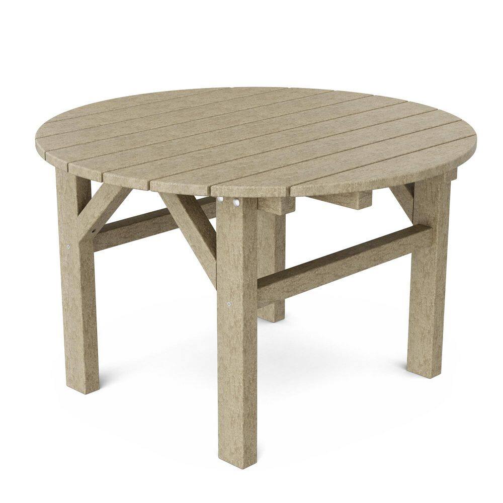 Wildridge Classic 33 in. Weathered Wood Round HDPE Plastic Outdoor ...