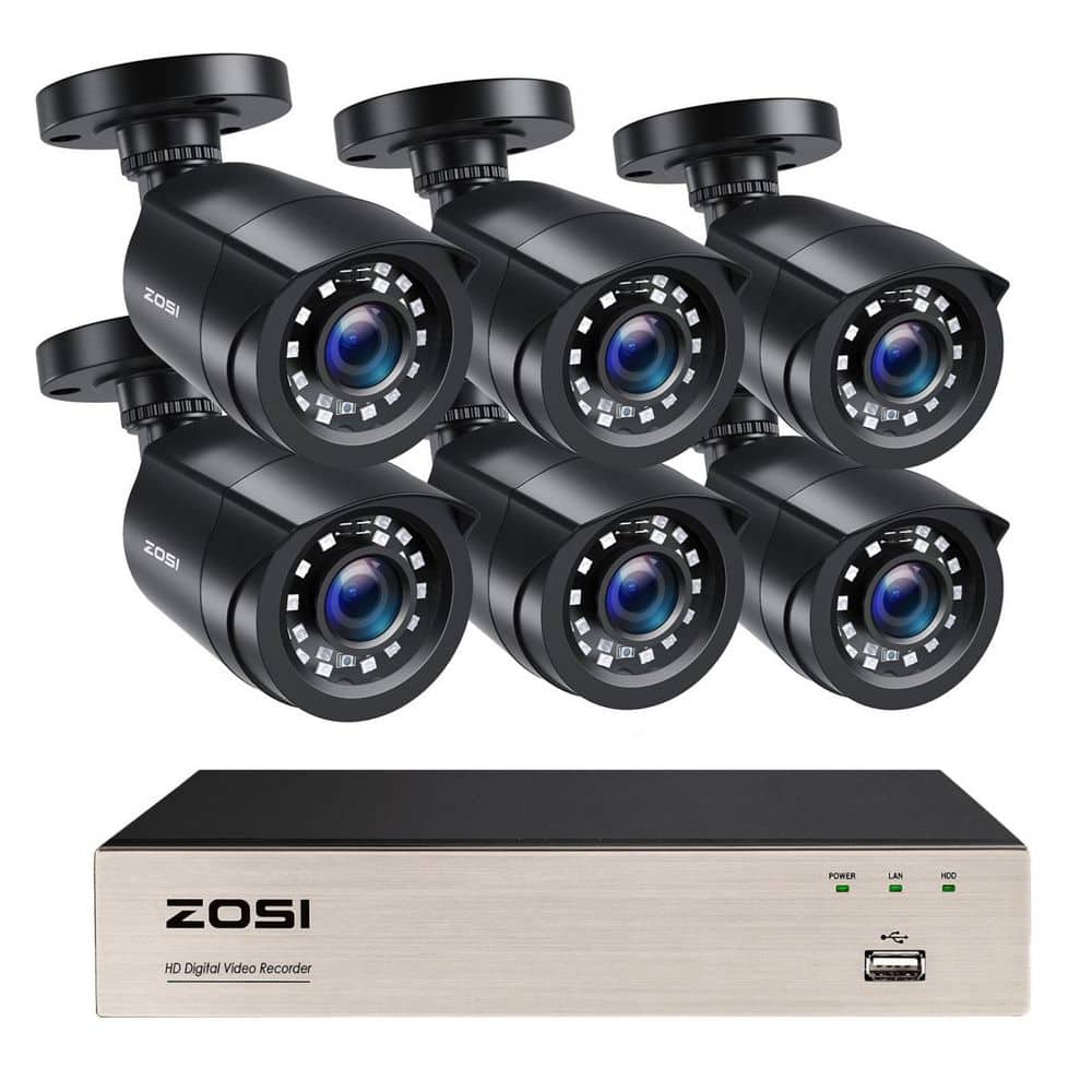 ZOSI 8-Channel H. 265+ 2MP DVR Home Security Camera System with 6 1080P ...