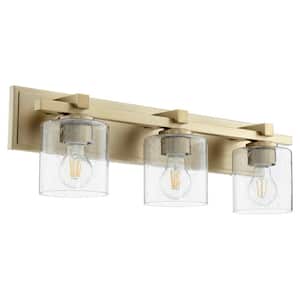 Quorum INTERNATIONAL Hollis Transitional, 24 Width in. 3-Lights Aged Brass Finish, Vanity Light ...