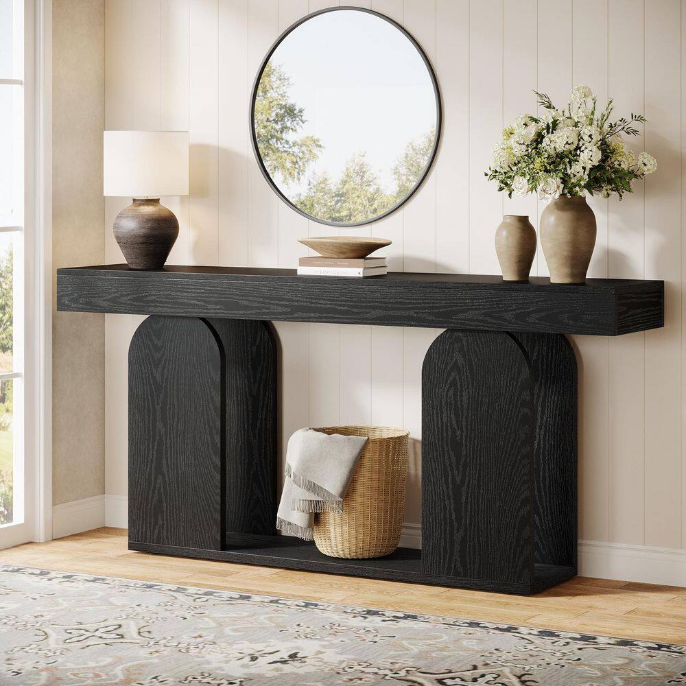 BYBLIGHT Turrella 70.9 in. Black Console Tables, Rectangle Wood Console ...